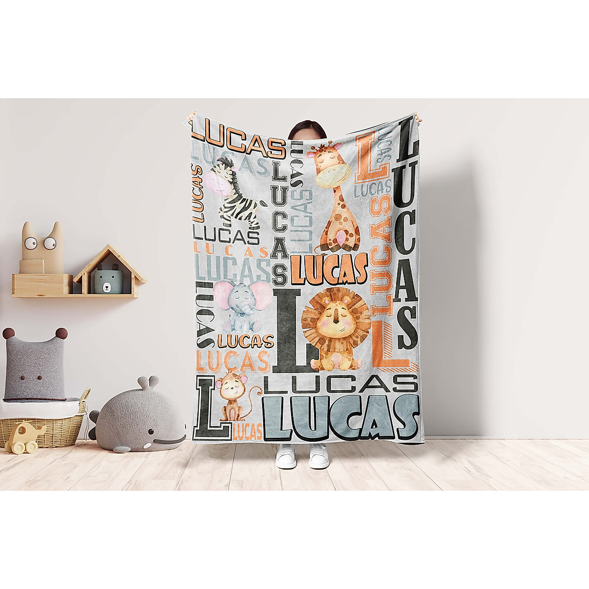 DOGGERZ Personalized Baby Blankets, Customized Baby Blanket with Name for Boy, Custom Baby Blankets for Newborn Boys, Cozy Plush Fleece Blanket, Personalized, Birthday Gifts (Jungle Animal)