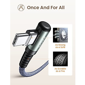 AINOPE USB C to USB C Cable 60W [One-Pack 1.5ft] USB Type C Cable Right Angle, Compatible with Samsung Galaxy S21 S20, Note 20 Ultra 10, MacBook Air/Pro 13'', iPad Mini 6/Pro/Air,Pixel-Grey