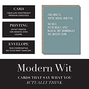 Funny Birthday Cards For Women, Funny Birthday Cards For Men, Happy Birthday Card For Him Or Her, Single 4.25 X 5.5 Greeting Card With Envelope, Blank Inside, Rearranged The Grocery Store, Modern Wit