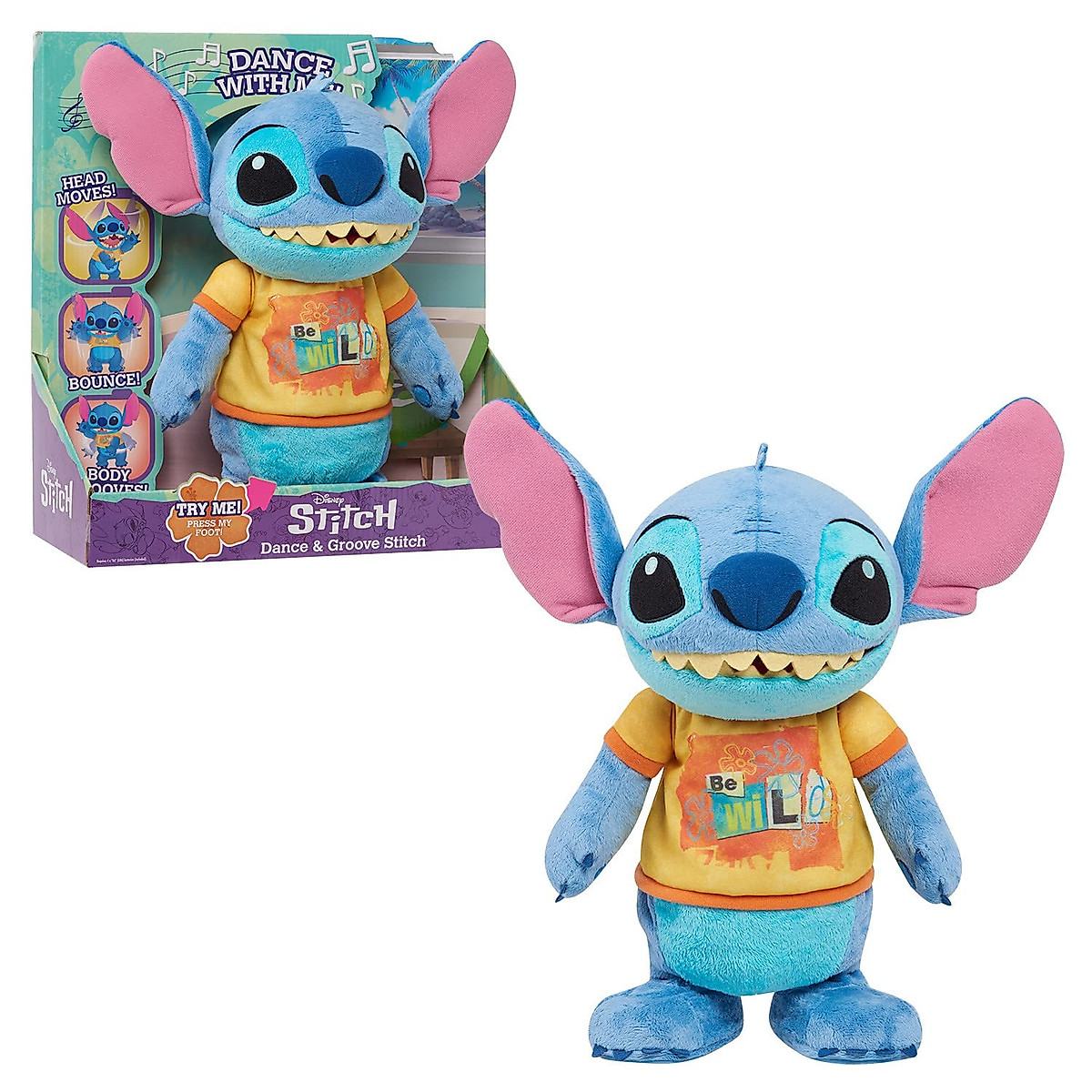 Just Play Disney Dancing & Grooving Stitch Plush with Sounds, Disney Lilo & Stitch, Kids Toys for Ages 3 Up
