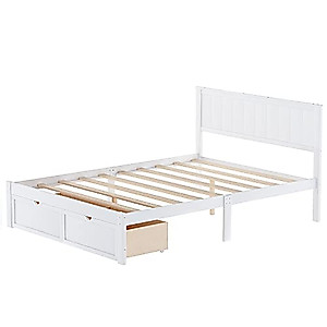 SOFTSEA Full Bed Frame with Drawers Storage Bed Wood Platform Bed Frame with Headboard and Footboard