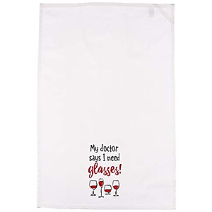 Imagine Design Relatively Funny My Doctor Says I Need Glasses Heavy Weight 100% Cotton Kitchen Towel, One Size, Red/Black/White 28.00" x 18.00"