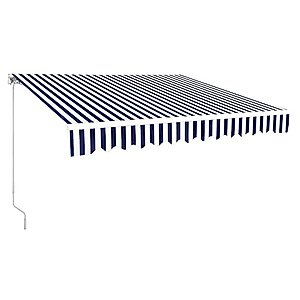 MCombo 12x10 Feet Manual Retractable Patio Door Window Awning Sunshade Shelter Outdoor Canopy (Ocean Blue with White Stripes)
