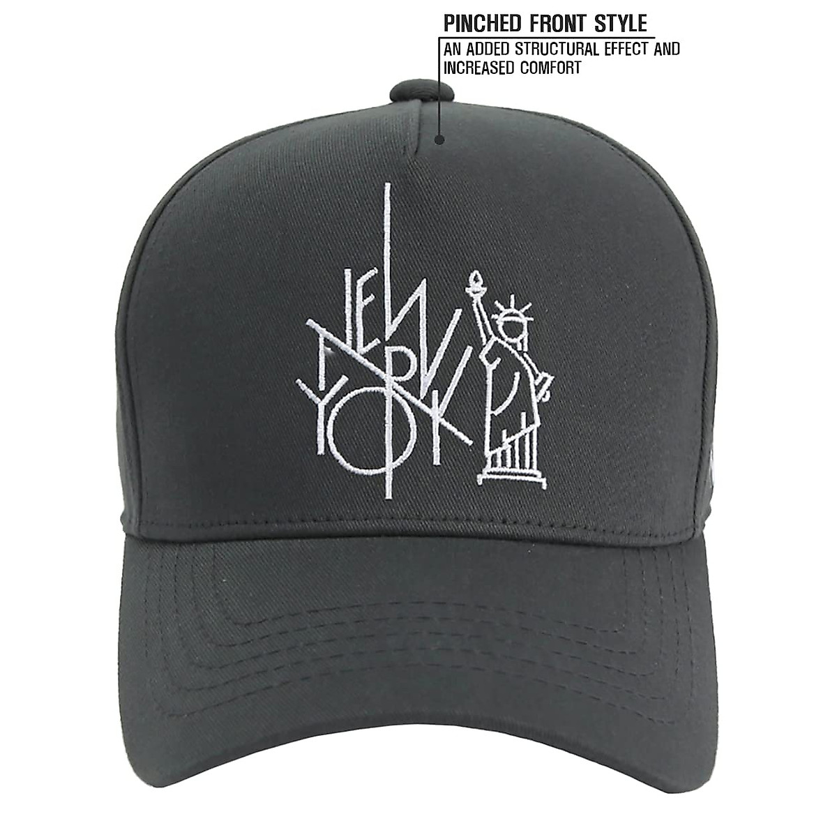 Flipper NY NYC New York City Statue of Liberty Logo Structured Cotton Ballcap Baseball Cap Adjustable Snapback Hat (Small ~ Medium, Charcoal)