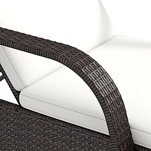 Outsunny Wicker Outdoor Chaise Lounge Set of 2, 5-Level Adjustable Backrest PE Rattan Pool Lounge Chair with Wheels, Cushion & Headrest, Brown and Cream White