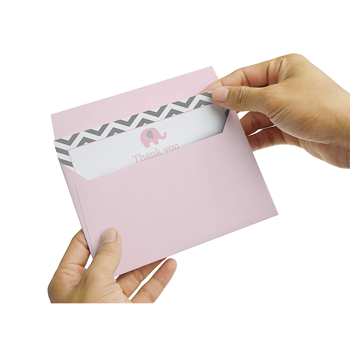 Pink Elephant Baby Thank You Cards, 15 Pack – Cute Baby Shower Notes with Envelopes Set, Prefilled Message, Customizable and Personalize Blank Stationery Royal Jungle, New Parents Gift Ideas