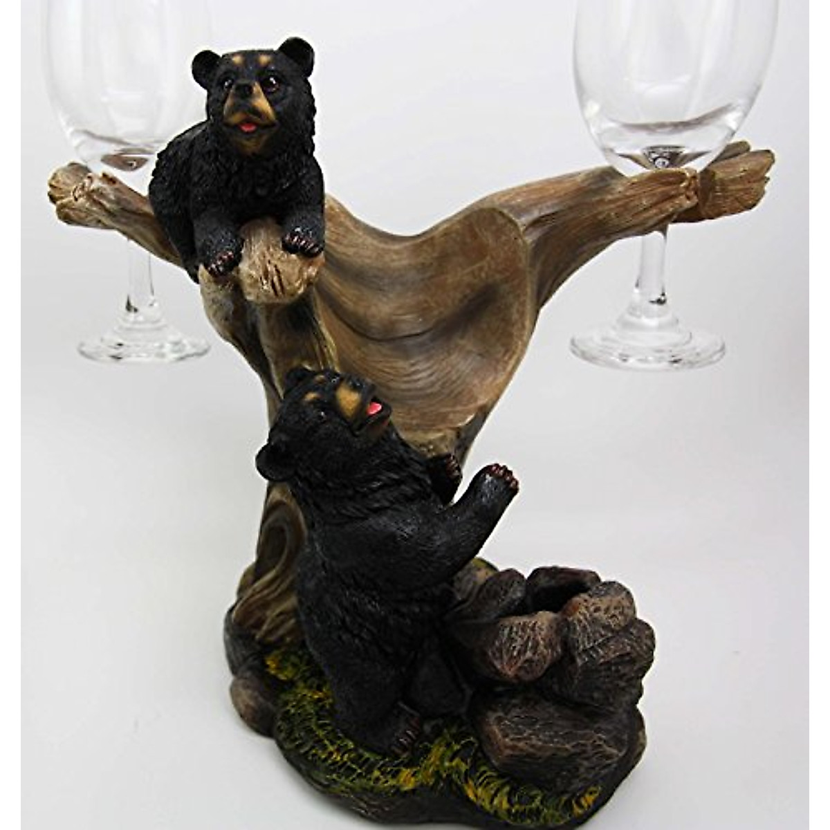 Gifts & Decor 10" Tall Climbing Black Bear Liquor Wine Glasses and Bottle Valet Holder Decorative Figurine