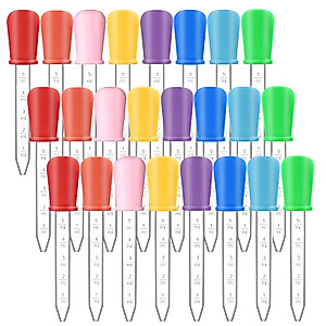 Basic Model 24 Pack Liquid Droppers for Kids Crafts, 5ml Clear Medicine Eye Dropper, Silicone and Plastic Pipettes with Bulb Tip for Candy Mold, 8 Colors
