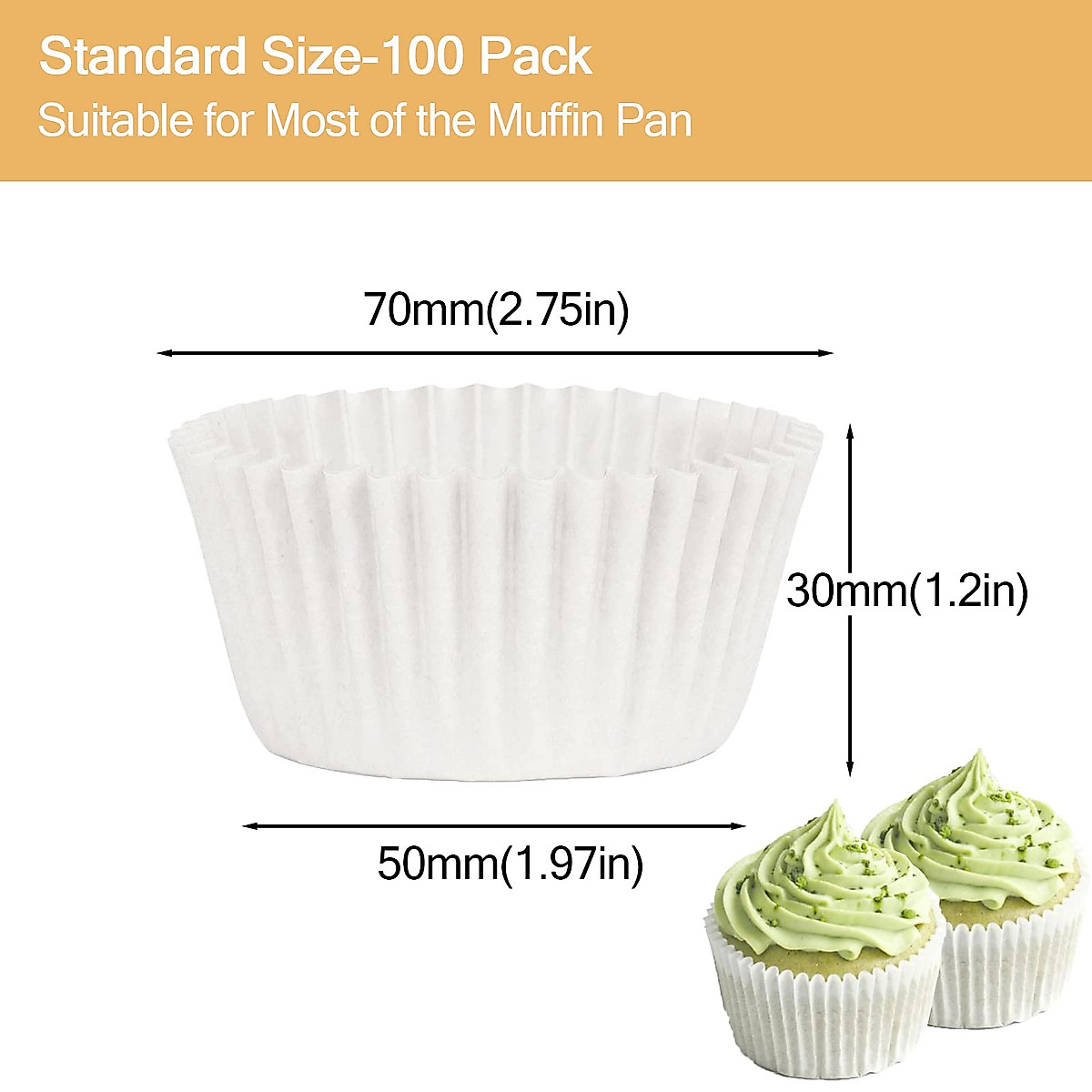 puphutu Cupcake Liners 100 Pcs Paper Muffin Liners for Baking White Cupcake Wrappers for Wedding Standard Size