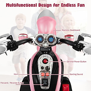 OLAKIDS Kids Electric Motorcycle, 6V Battery Powered Ride on Chopper Motorcycle with Horn, Headlights, 3 Training Wheels Electric Motorcycle for Children (Pink)