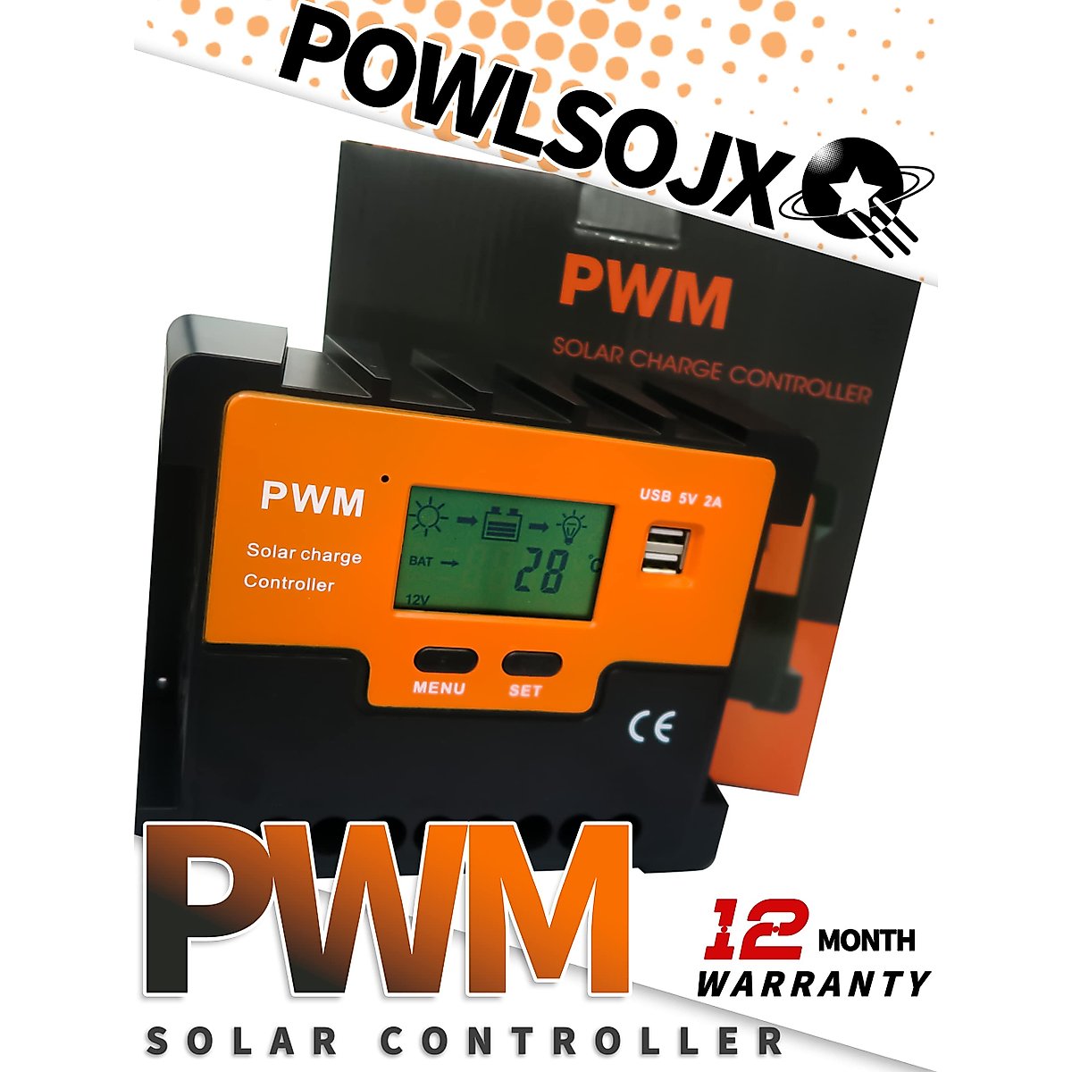 POWLSOJX 80A PWM 48V Solar Charge Controllers with Multi-Protection & LCD Display & 5V USB Output Solar Panel Charger with Temp Sensor (12/24/48V 80A)