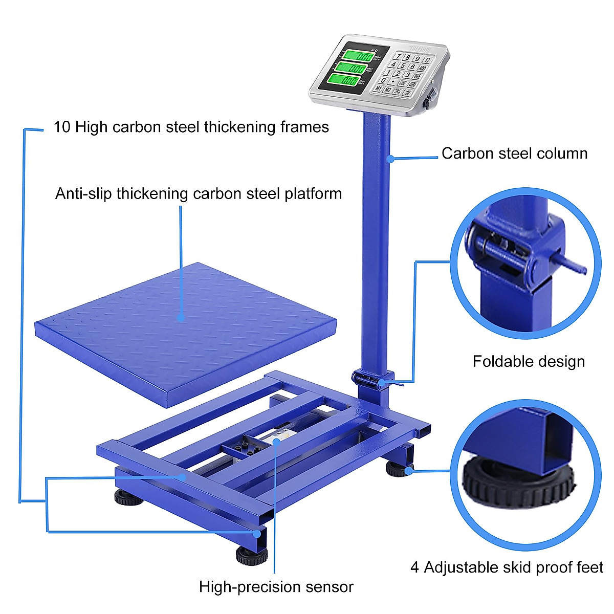 TUFFIOM 661lbs Electronic Digital Platform Scale,Heavy Duty Blue Folding Floor Scales,High-Definition LCD Display,Perfect for Mailing Luggage Shipping Package Price