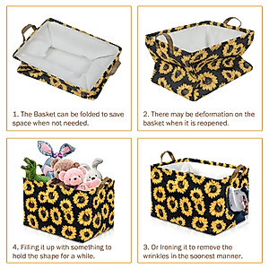 Sunflowers Storage Bin Basket Collapsible with Leather Handles Waterproof Canvas Storage Cube Box for Closet Toys Clothes Nursery Room Gift Basket