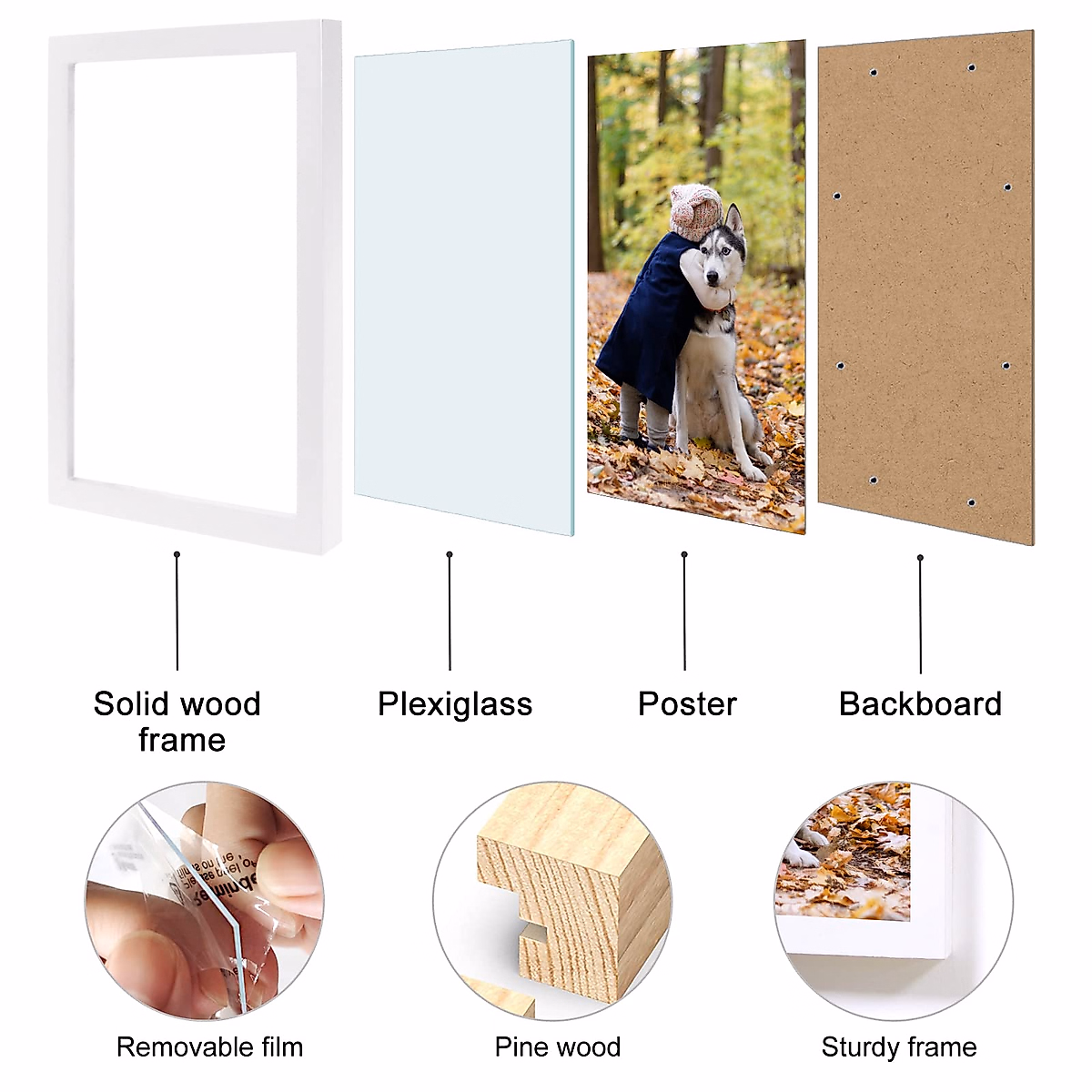 WEARTER 16x20 Poster Frames 2 Pack White 20 x 16 Picture Frame Solid Wood Frames 16 by 20 Photo Frames for Wall Mounted Frames Hanging Vertical and Horizontal