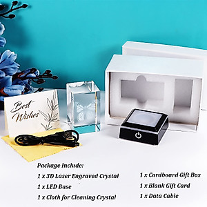 Movdyka 3D Crystal Etched Butterfly Gifts for Women Men Glass Animals Figurine Office Room Decor with LED Light Base, Butterflies Gifts for Birthday Christmas, Keepsakes & Paperweight