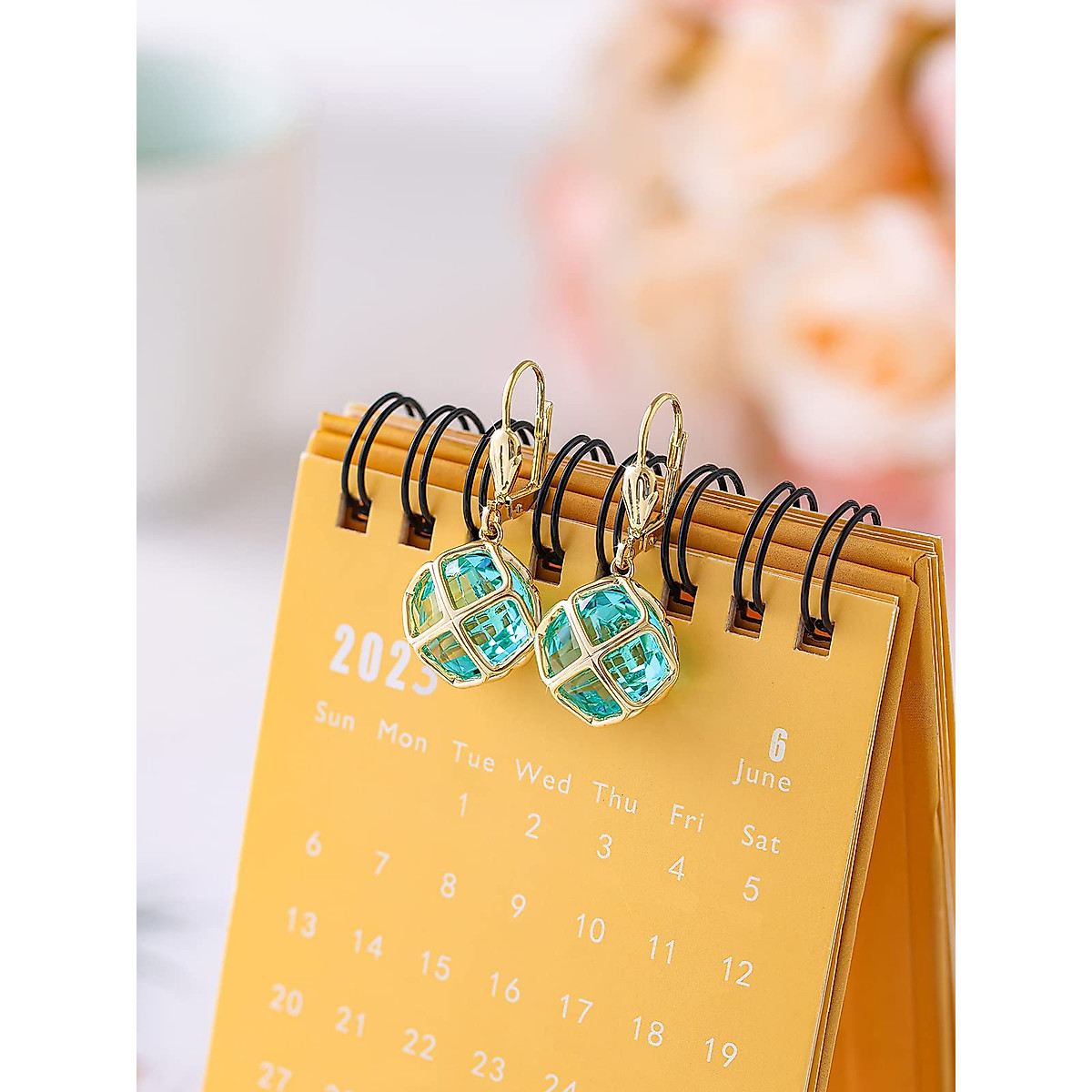 Big Dark Red Crystal Dangle Earrings for Women (Jan-Garnet-14K Gold)