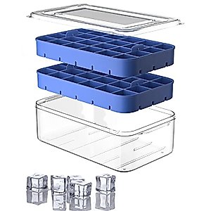 Ice Cube Tray with Lid and Bin, ROTTAY Ice Trays for Freezer, Easy-release 48 Small Nugget Silicone Ice maker with Ice Bucket, Ice Cube Storage Container Set for Chilled Drink and Smoothie, Blue