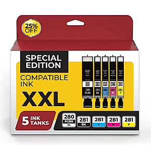 INKjetsclub Compatible Replacement for Canon PGI-280 XXL and CLI-281 XXL High Yield Printer Ink Cartridges Combo Pack.