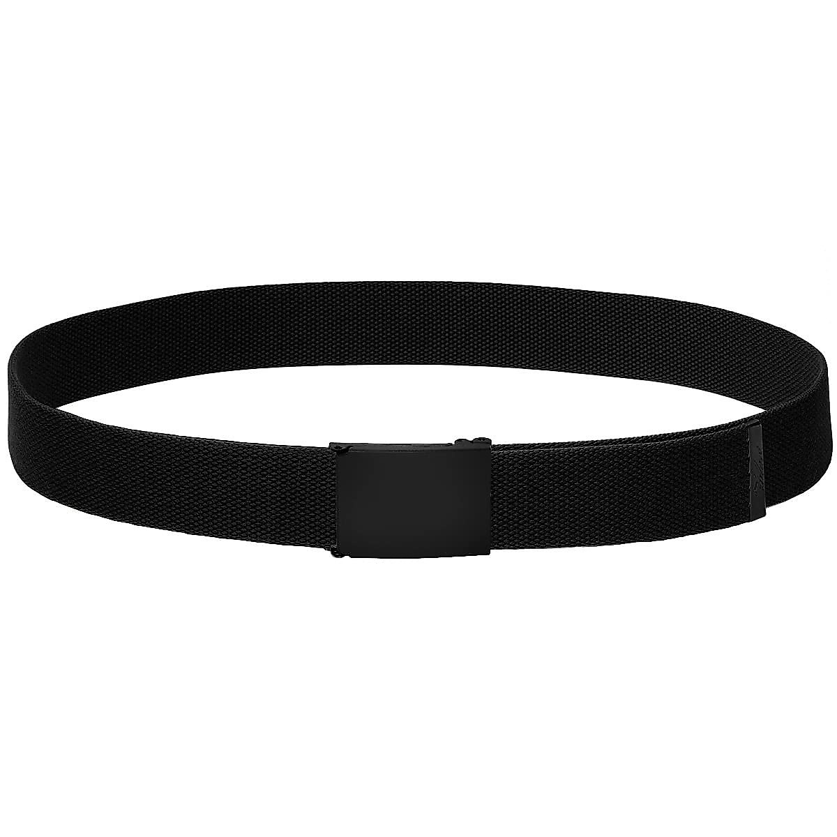 Canvas Web Belt Fully Adjustable Cut to Fit Golf Belt Flip Top Black Buckle - Black