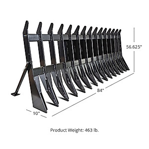 Titan Attachments Skid Steer Root Rake Attachment 84in Wide, Universal Quick Tach Hookup, Root Clearing Brush Rake, Land Clearing Site Prep Implement, Roll Debris, Silage, Brush to Burn Pile