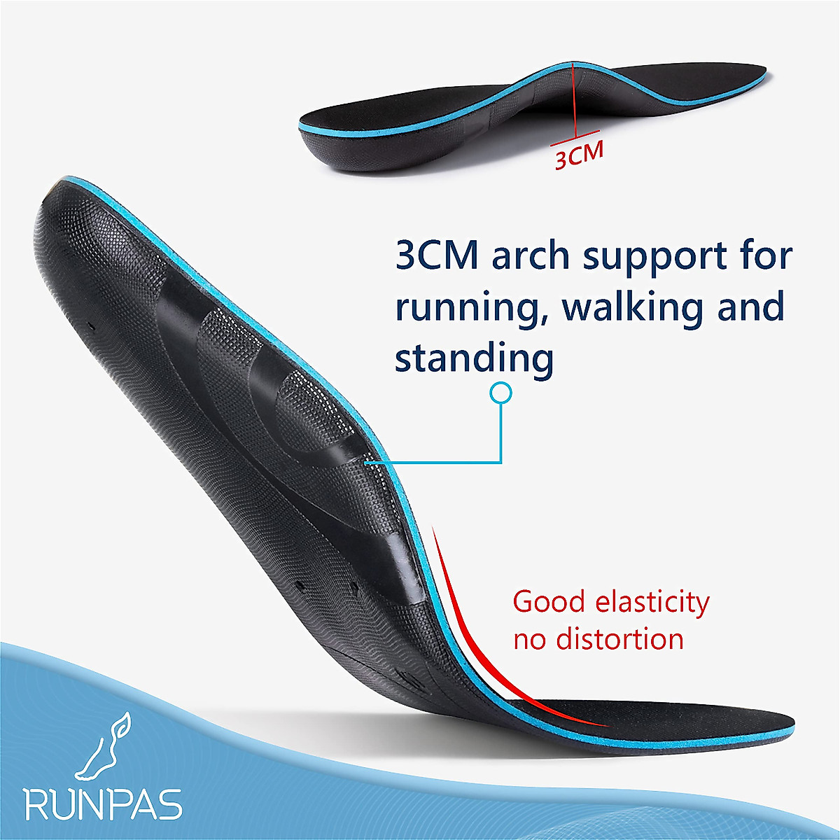 RUNPAS Plantar Fasciitis Relief Insoles, Orthotic Inserts for Flat Feet, Heel Pain, Foot Pain Relief Insoles, Arch Support Insoles for Men Women Standing All Day