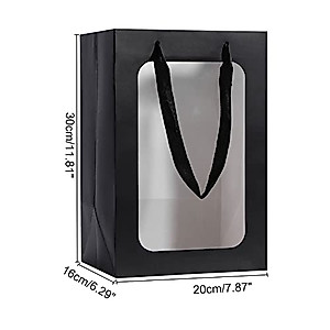 Sdootjewelry Black Gift Bag with Window, 10pcs Window Gift Bags with Handles, 11.8'' × 6.3'' × 7.9'' Gift Bags, Flower Bags for Bouquets
