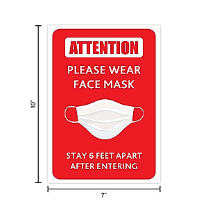 Face Mask Required Sign Pack of 03 Wear Mask Sign Decals with Over Lamination Must Wear Face Mask Stickers 7 x 10 Inches Face Mask Signs for Businesses