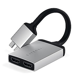 Satechi Aluminum Type-C Dual HDMI Adapter 4K 60Hz with USB-C PD Charging - for M2/ M1 MacBook Pro/Air (Silver)