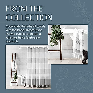 Elrene Home Fashions Boho Harper Stripe Knotted-Tassel Hand Towels, 16 Inches by 30 Inches, Set of 2,Cotton, Gray