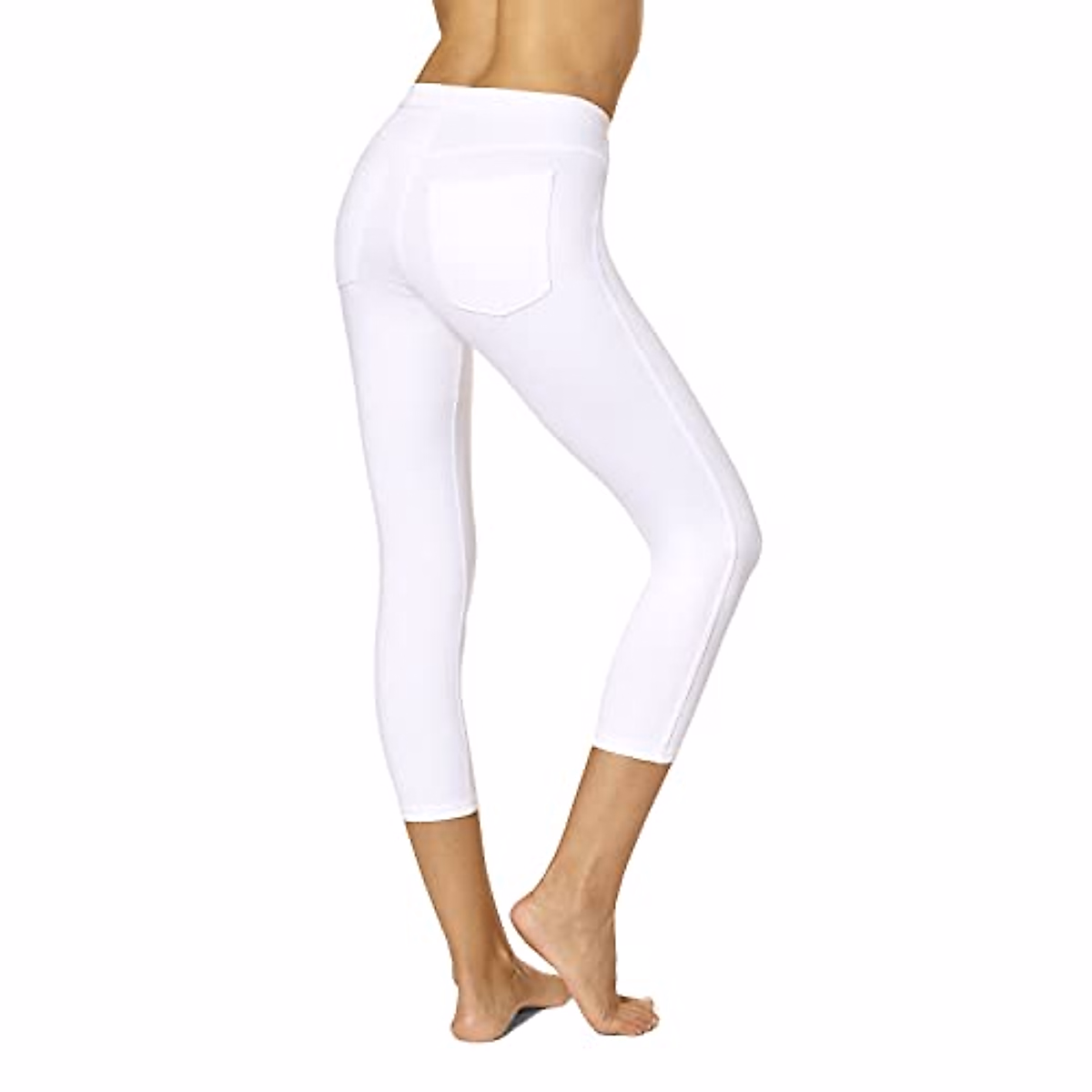 No nonsense Women's Classic Denim Capri Leggings with Pockets, White, Medium