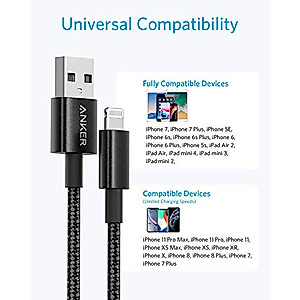 Anker 6 ft Premium Double-Braided Nylon Lightning Cable, Apple MFi Certified for iPhone Chargers, iPhone X/8/8 Plus/7/7 Plus/6/6 Plus/5s, iPad, iPad Mini, and More (Black)