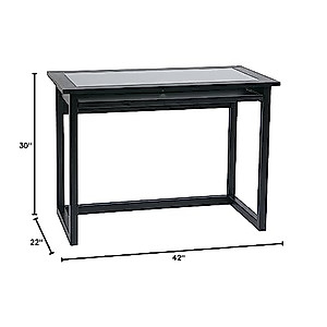 OSP Designs Meridian 42-Inch Wide Computer Desk with Pullout Keyboard Tray with Storage Space, Black Finish Wood and Veneer Frame and Clear Glass Top