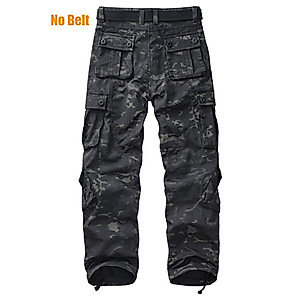 GSGGIG Men's Fleece Lined Camo Hiking Tactical Ripstop Pants Winter Outdoor Work Cargo Pants with 8Pockets No Belt JR55 Black CP CAMO 32