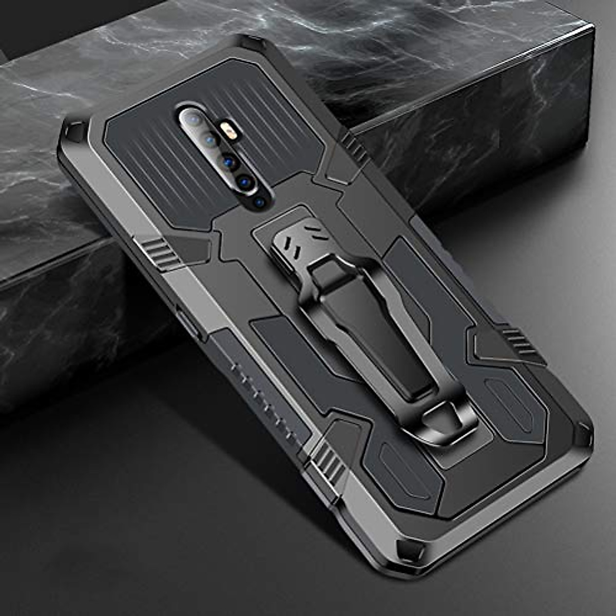 Lusheng Case for Reno2 Z Ultra-Thin PC+TPU Luxury Shockproof Back Cover Armor Bumper Bracket Anti Fall Protective Cover for Oppo Reno2 Z/F 6.53" -Grey