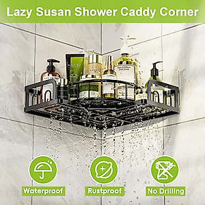 Lincordor Rotating Shower Caddy Corner, Stainless Steel Lazy Susan Turntable Shower Corner Shelf, Rustproof Spinning Bathroom Shower Organizer