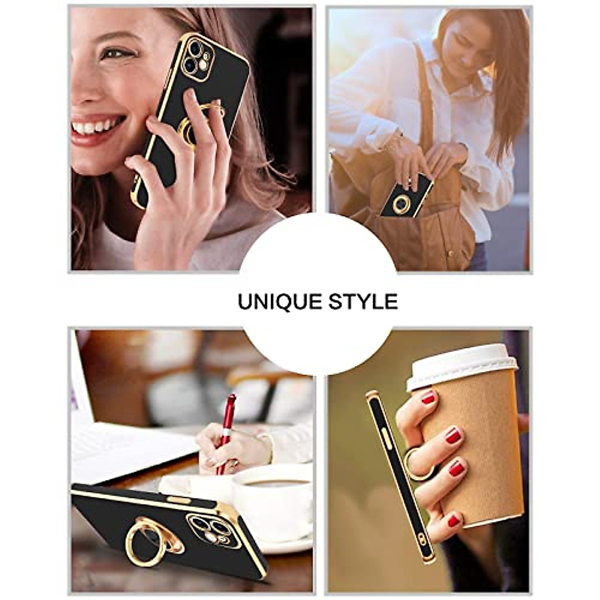 BENTOBEN Compatible with iPhone 12 Mini Case with 360° Ring Holder, Shockproof Kickstand Support Car Mount Women Men Non-Slip Protective Phone Case for iPhone 12 Mini 5.4", Black/Gold
