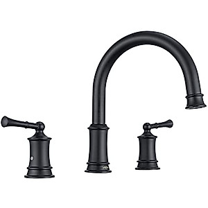 Hangoro Bathtub faucet, Deck Mount Antique Tub Faucet 2 Lever Handles, Widespread 3 Holes Brass Rough-in Tub Faucet, 360° Swivel Spout, High Flow Faucet For Bathroom, Matte Black(B2307-BK)