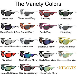 NIDOVIX Trendy Wrap Around Sunglasses for Men Women Fashion Cool Sport Y2K Stylish Cat Eye Sun Glasses UV400 Protection (Black/Grey)