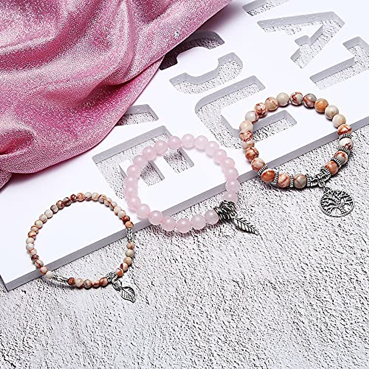 XIMEO Tree of Life Semi Precious Original Design Crystals and Healing Stones Yoga Beaded Bracelets Beach Charm Bracelet Set for Women Girls, Ocean Jewelry