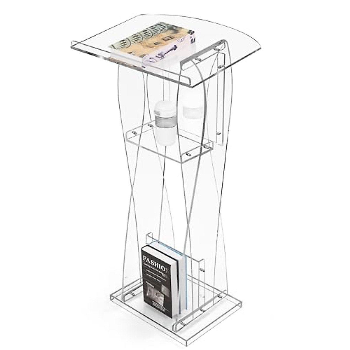 HODLBIT Upgraded Acrylic Podium Stand, Pulpits for Churches, 47.5inch Modern Lecterns & Podiums with Storage Shelf for Classroom, Weddings, Professional Presentation Podiums, Easy Assembly