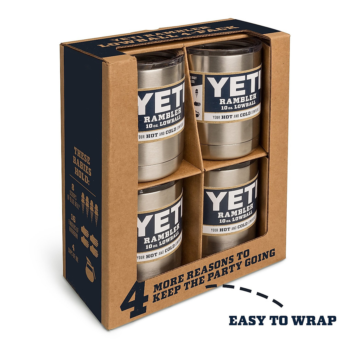 YETI Rambler 10 oz Lowball, Vacuum Insulated, Stainless Steel with Standard Lid, 4 Pack