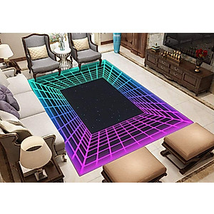 Vaporwave Retro Futuristic Background Abstract Grid Tunnel in Area Rugs Floor Mat Non Slip Throw Rugs Soft Door Mat Nursery Carpet for Living Room Home Indoor Outdoor Runner Rugs Yoga Mat
