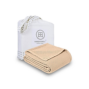 Threadmill Luxury Cotton Blankets | All-Season Cozy 100% Cotton | Criss Cross Jacquard Soft & Lightweight Coverlet fits California King Size Bed, 104x92 | Beige
