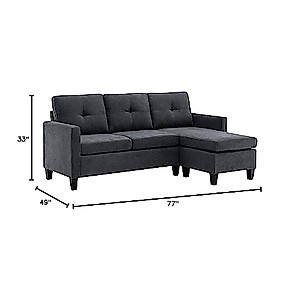 Devion Furniture Enzo Linen Sectional Sofa, Dark Gray