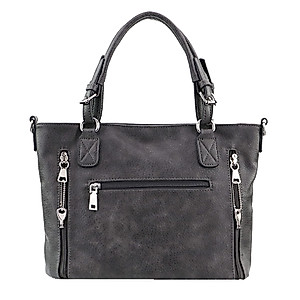 Lady Conceal Concealed Carry Purse - YKK Locking Ella Braided Concealed Weapon Tote (Gray)