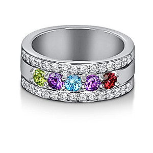 Moriarty's Gem Art 5 BIRTHSTONES MOTHERS RING FLANKED WITH FINE DIAMOND - YELLOW, ROSE, SILVER GOLD RINGS FOR WOMEN - SIZE, GEMSTONE, METAL