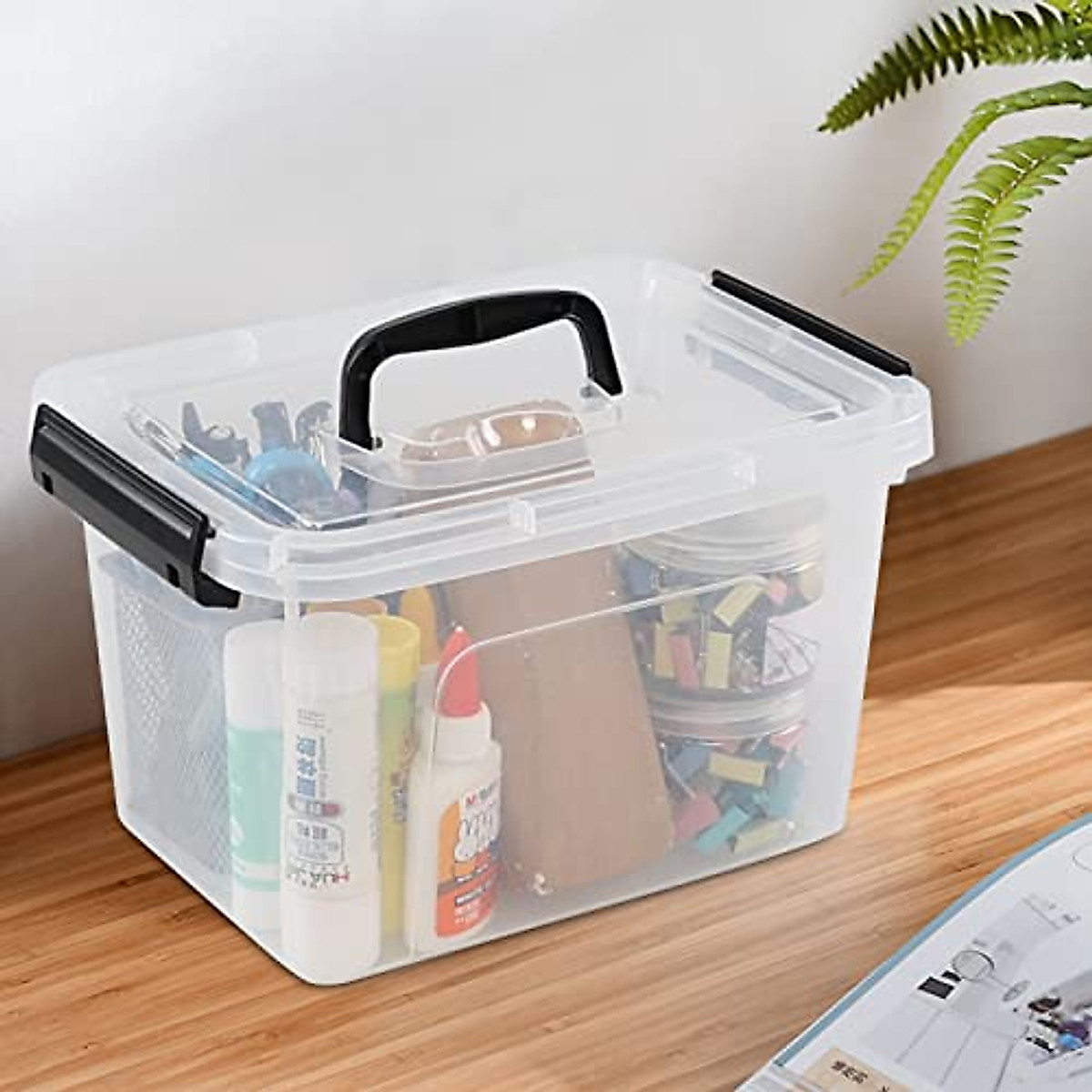 Innouse 6 Quart Clear Latching Storage Bin, Plastic Storage Box with Handle, Set of 6