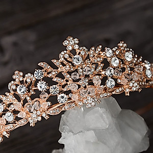 SWEETV Rose Gold Wedding Tiara for Women and Girls - Pageant Tiara Headband, Rhinestone Bridal Crown for Brides
