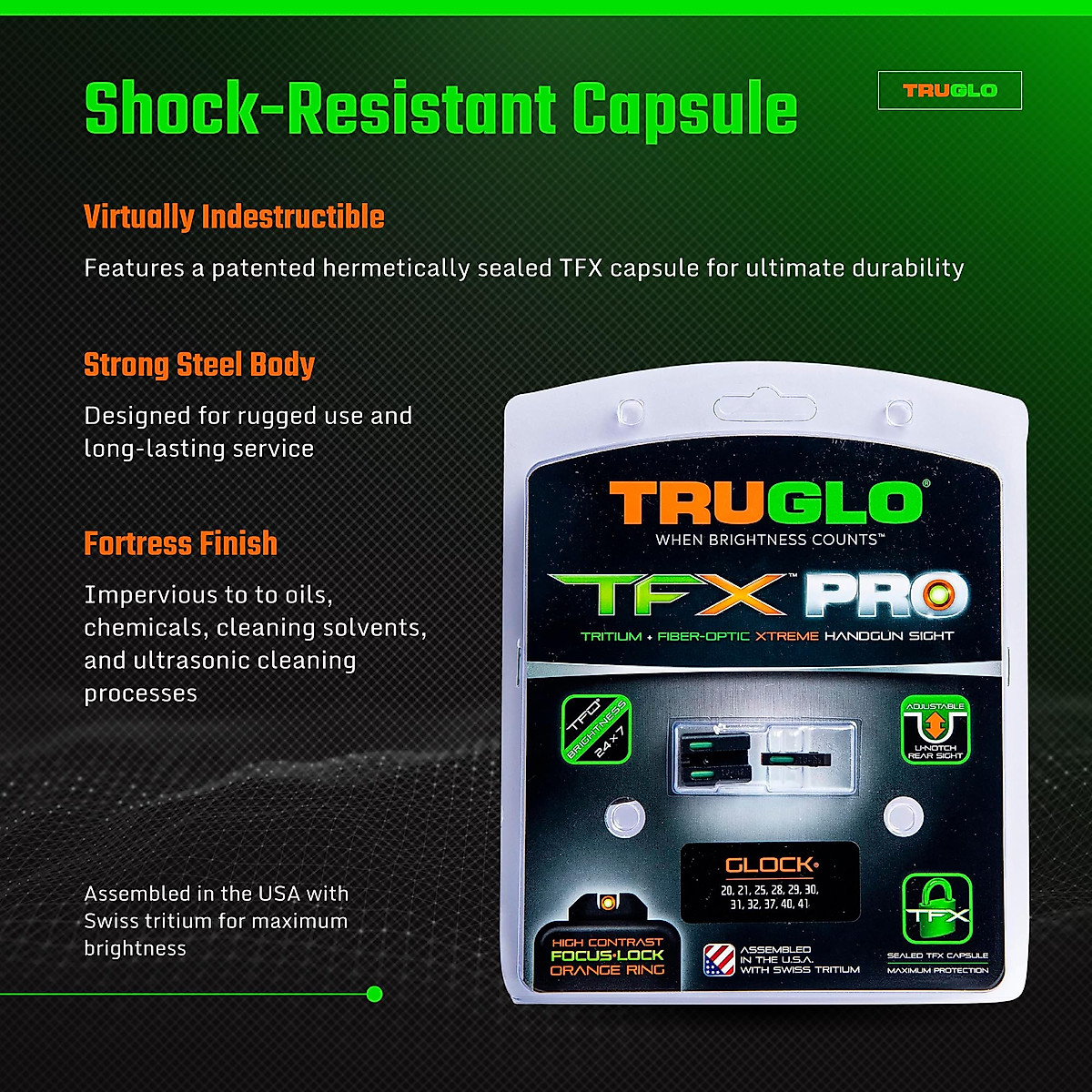 Truglo TFX PRO Handgun Sight, Glowing Shock Proof Tritium and Fiber Optic Night Sight for Handguns, Compact, Durable, and Snag Free Sight