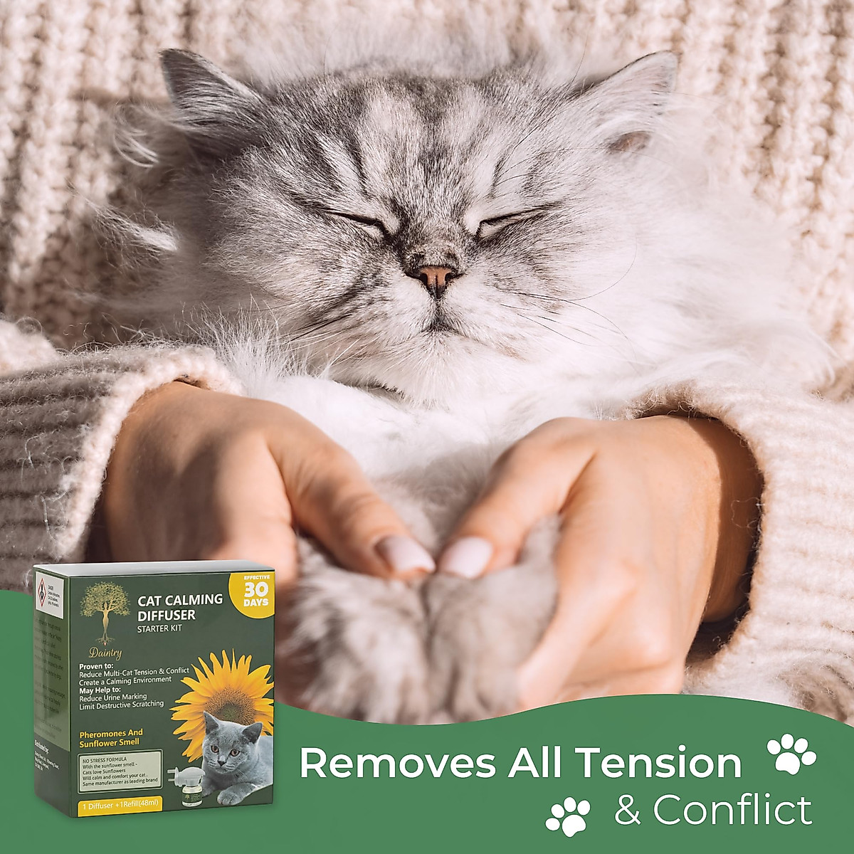 Daintry Cat Calming Pheromone Diffuser with.a Sunflower Smell Starter Kit: Reduces Multi-cat Tension, Conflict, Anxiety, and unwanted Behavior. Perfect for a Peaceful Environment.